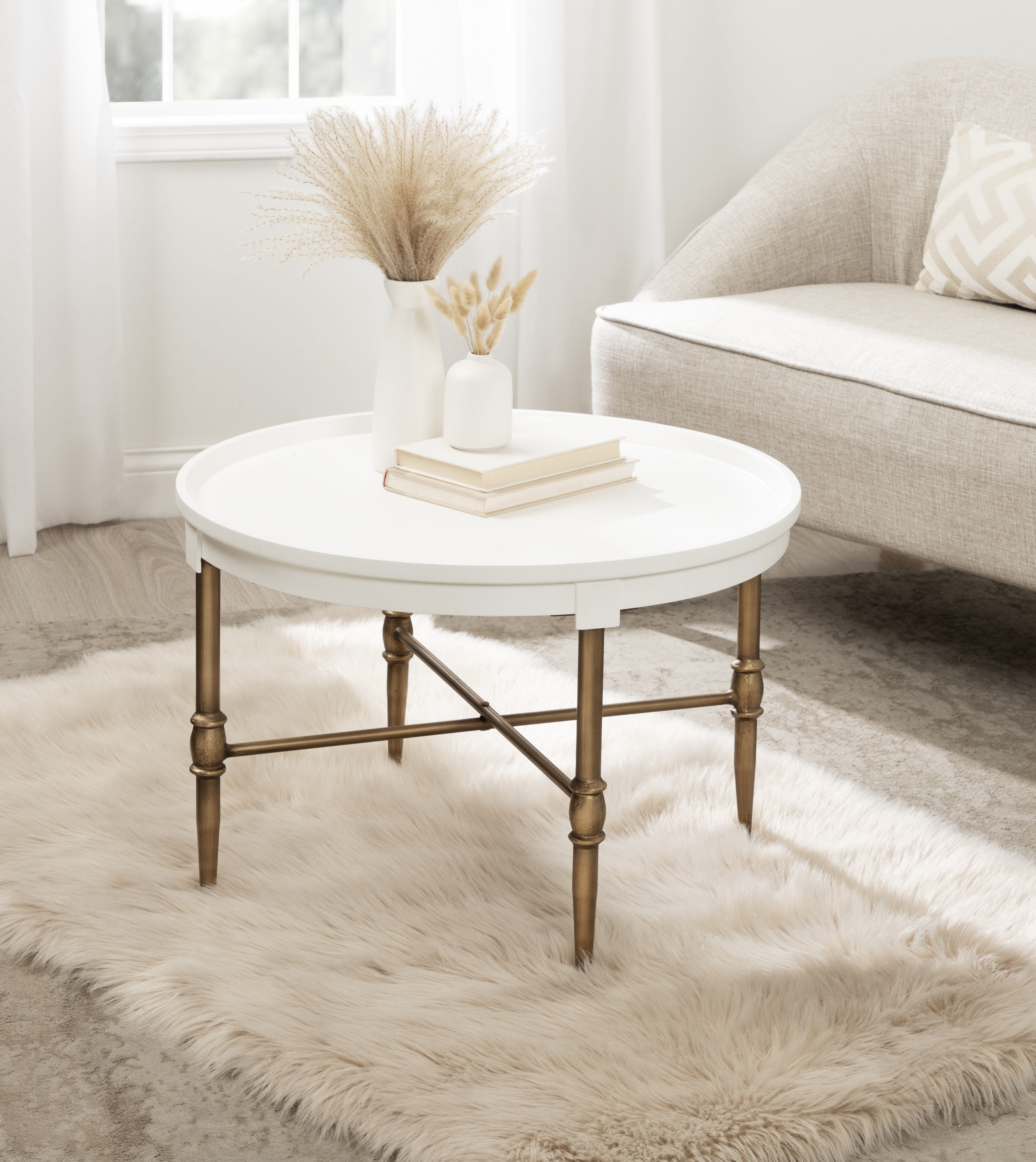 House of Hampton Round Wood and Metal Coffee Table Wayfair